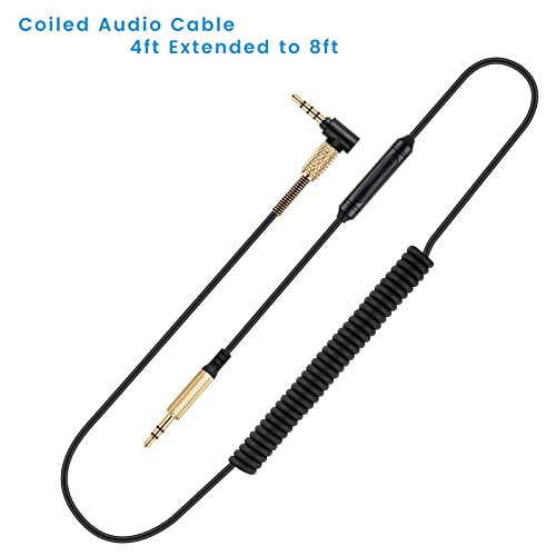 Studio3 Coiled Audio Cable Replacement for Beats Studio3 / Solo3 Wireless Headsets, 3.5mm in-line Mic/Volume Control Headphone Cord Works on PS5 Xbox One, 8ft