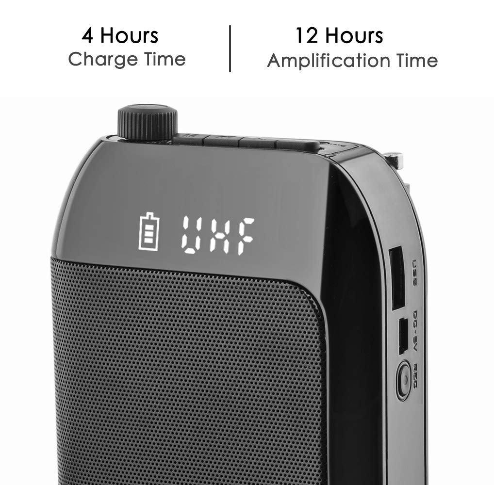 Wireless Voice Amplifier, 15W Rechargeable Portable PA System (2400mAh) Bluetooth Speaker with UHF Wireless Microphone for Teachers, Tour Guide and More