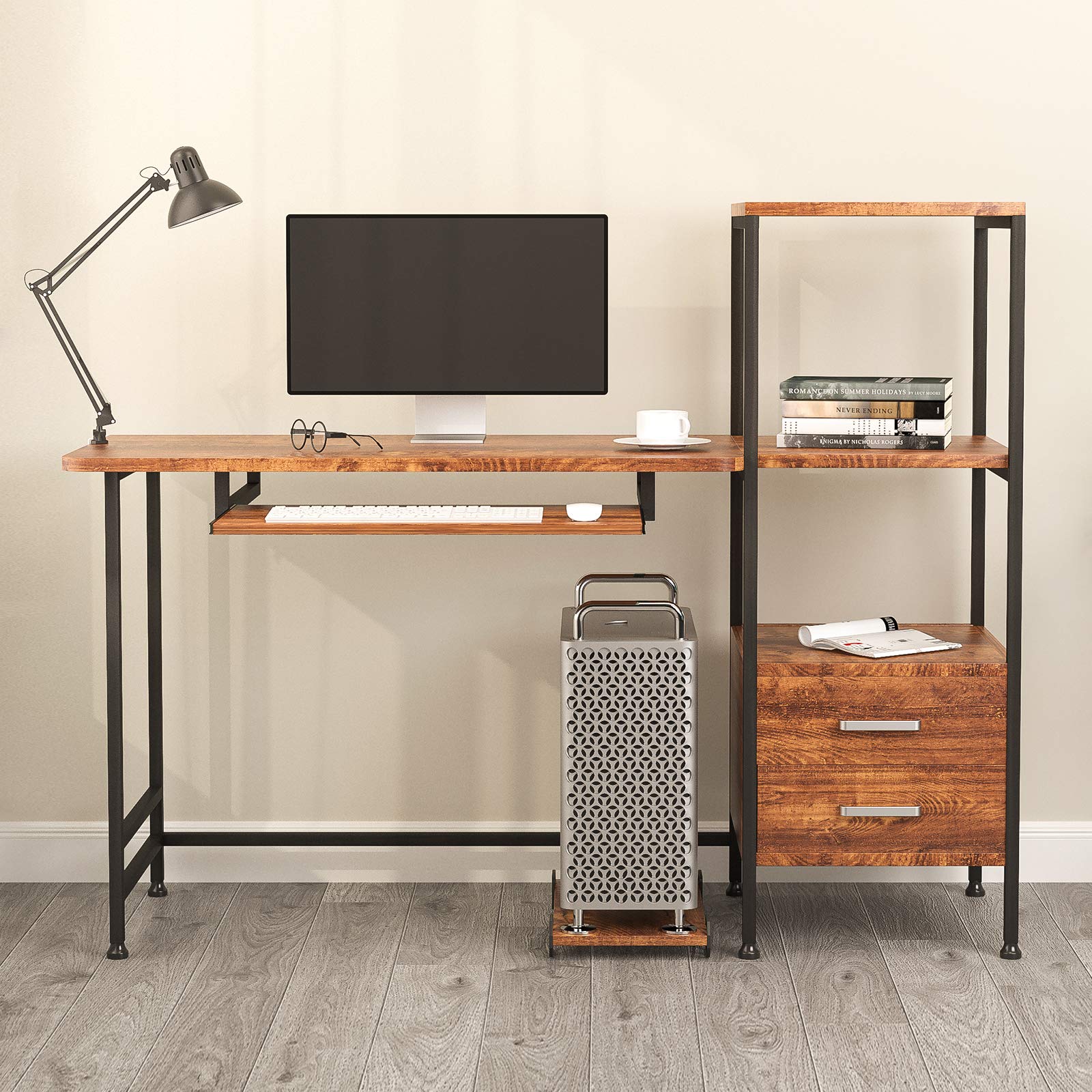 Computer Desk, 55.1"x19.7"x43.3", Walnut Brown