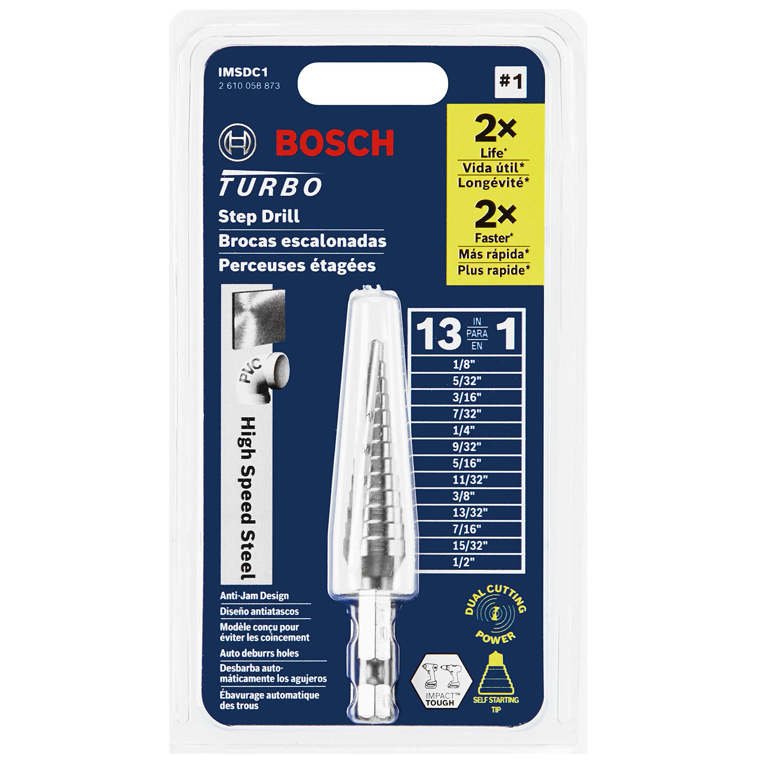 Bosch IMSDC1 1/8 In. to 1/2 In. High-Speed Steel Turbo Impact Step Drill Bit
