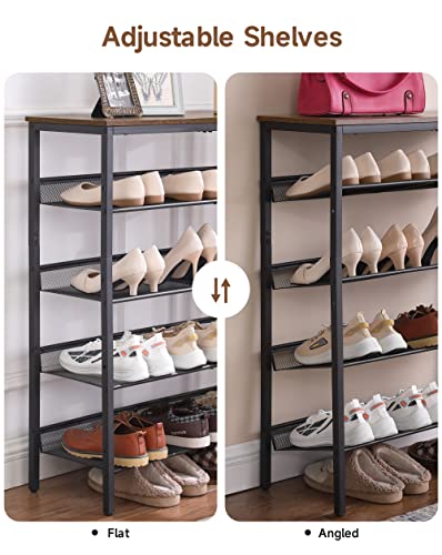 Kavonty Shoe Rack 5 Tier,Shoe Rack Organizer for Closet Entryway with Storage Shelves and Spacious Top,20-25 Pairs Shoes,Shoe Shelf, Steel Frame,Industrial, Rustic Brown and Black