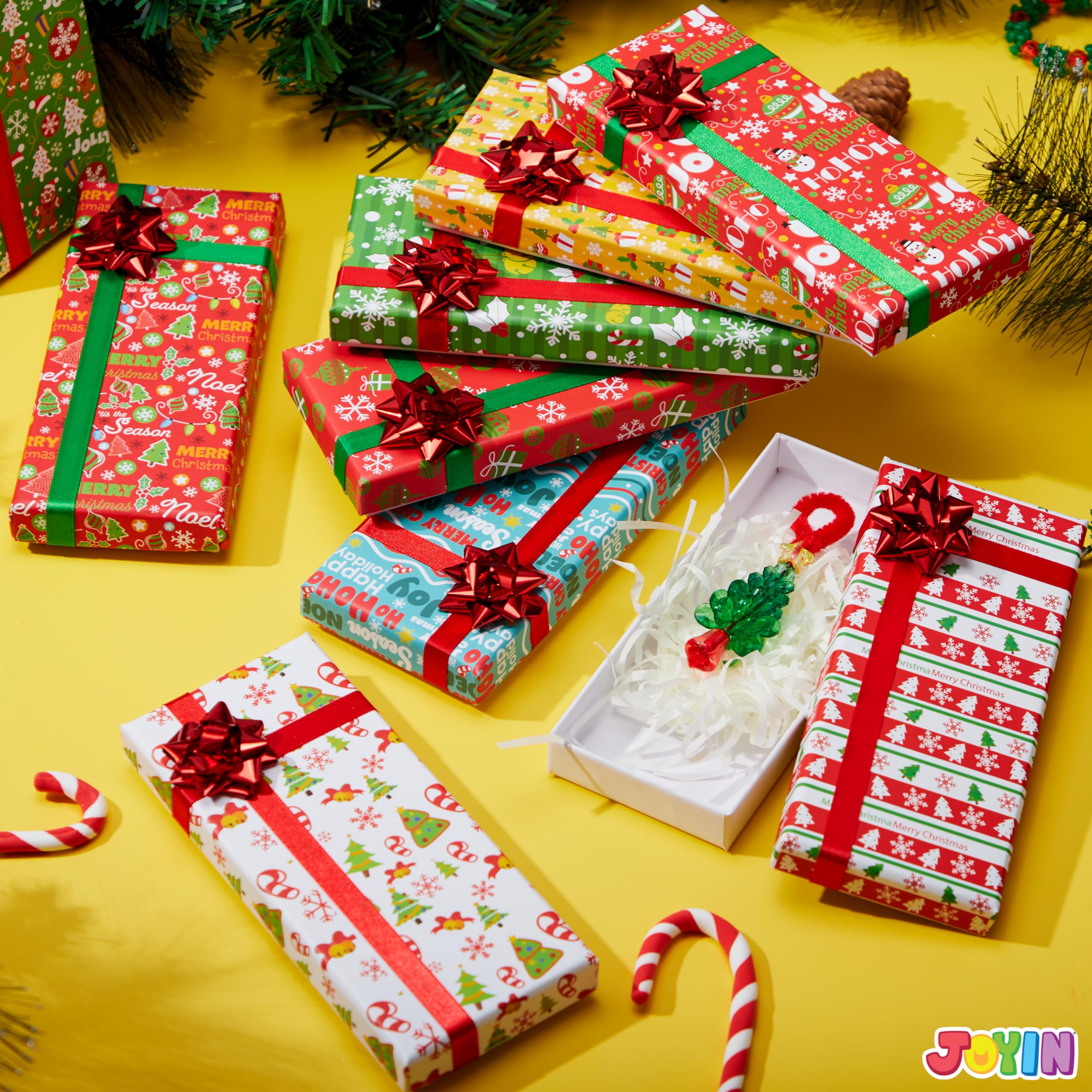 JOYIN 9PCS Present Gift Card Box with Bow, Christmas Cash Money Holder Boxes, Present Card Holder, Xmas Party Favor Gift Wrapping Boxes (6.5'' x 2.8'' x 0.8'')
