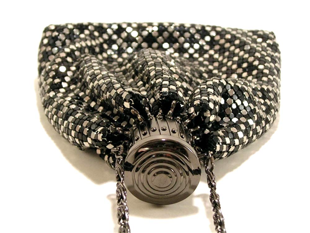 XXX-Small Vintage Evening Purse Metal Mesh Gatsby Bag for Cocktail Party Prom Wedding Banquet Black With Silver