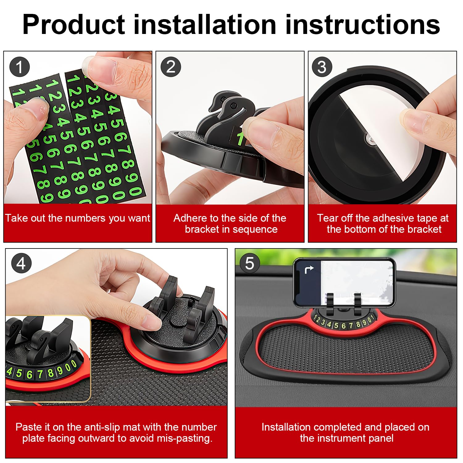DAFUZ Multifunction Car Anti-Slip Mat Auto Phone Holder, Car Phone Mount Silicone Car Pad Mat, Universal Multifunction Car Dashboard Mat with Phone Holder in Car (1PCS-Red)