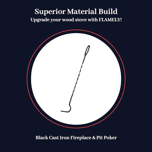 FLAMELY 25"" Black Cast Iron Fireplace & Pit Poker - Rust Resistant Powder Coated Poker Stick for Indoor/Outdoor Use, Modern Minimalistic Design & Optimal Reach for Safety - Fireplace Tool Accessory.