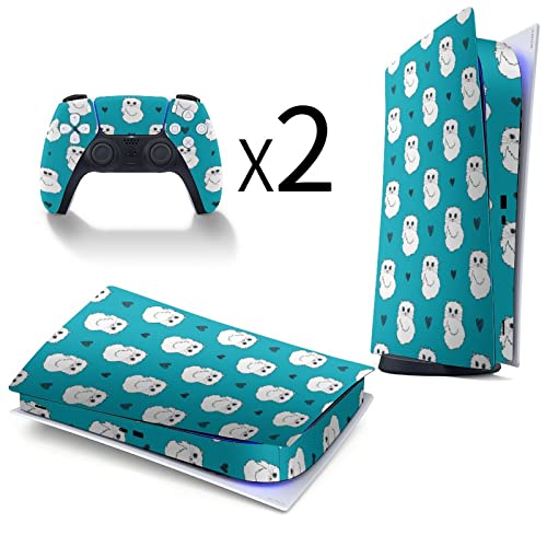 Cute White Cats and Hearts Full Protective Skin Cover Design Wrap Decal Sticker Compatible with PS5 Digital Edition Console and Controller