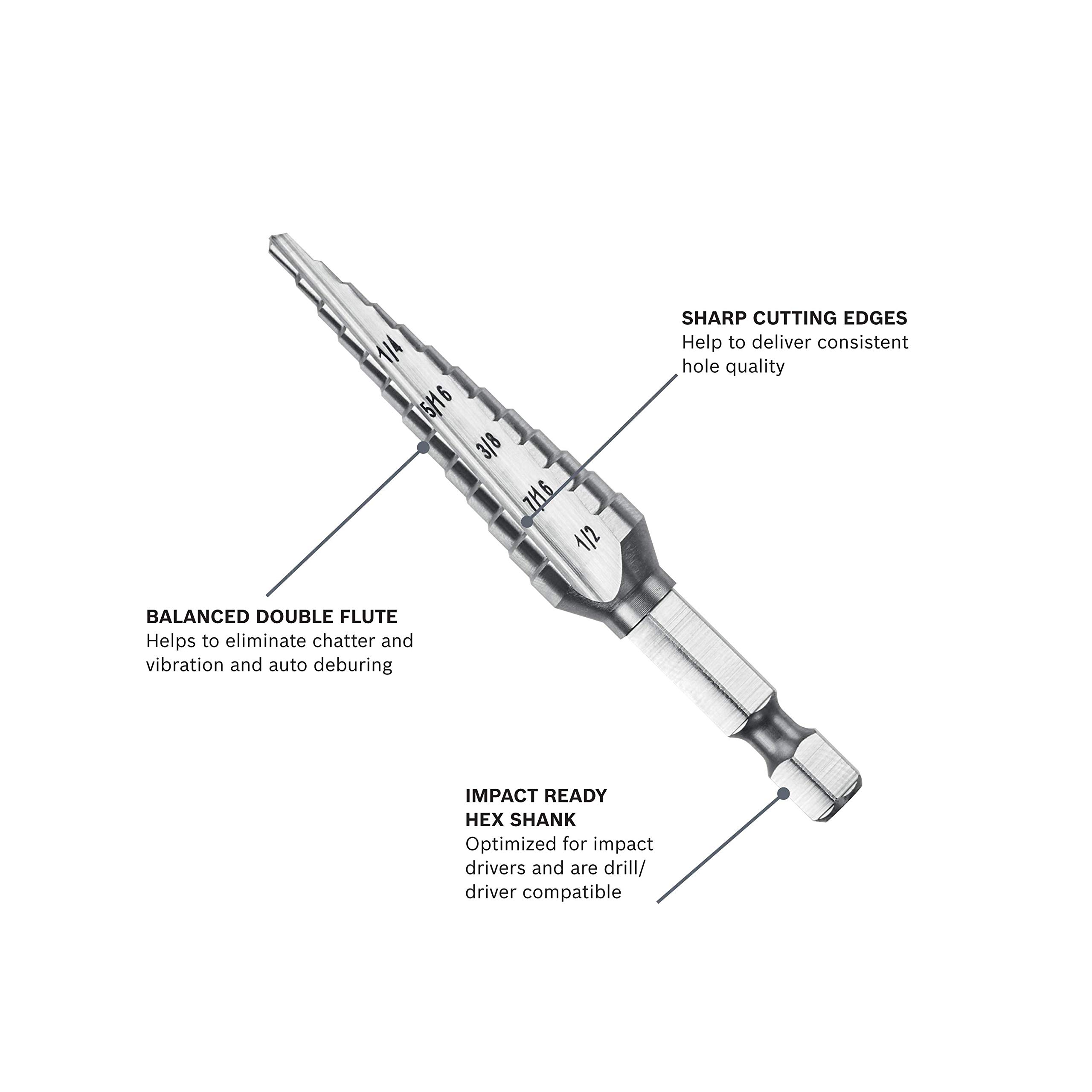 Bosch IMSDC1 1/8 In. to 1/2 In. High-Speed Steel Turbo Impact Step Drill Bit