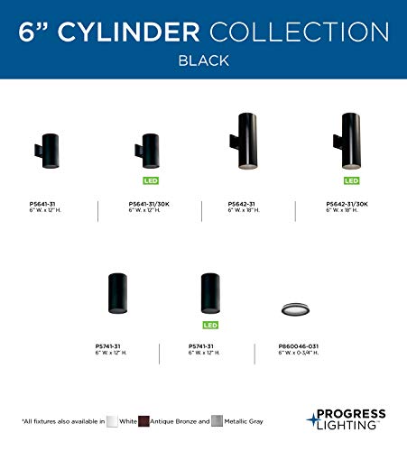 Progress Lighting Cylinder Collection 6" Modern Outdoor LED Wall Lantern Light Black
