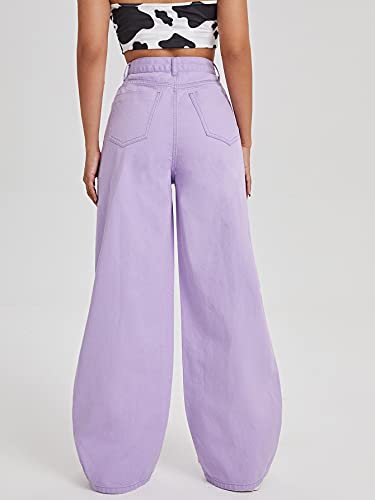 MakeMeChic Women's Casual High Waist Jeans Wide Leg Denim Pants Purple M