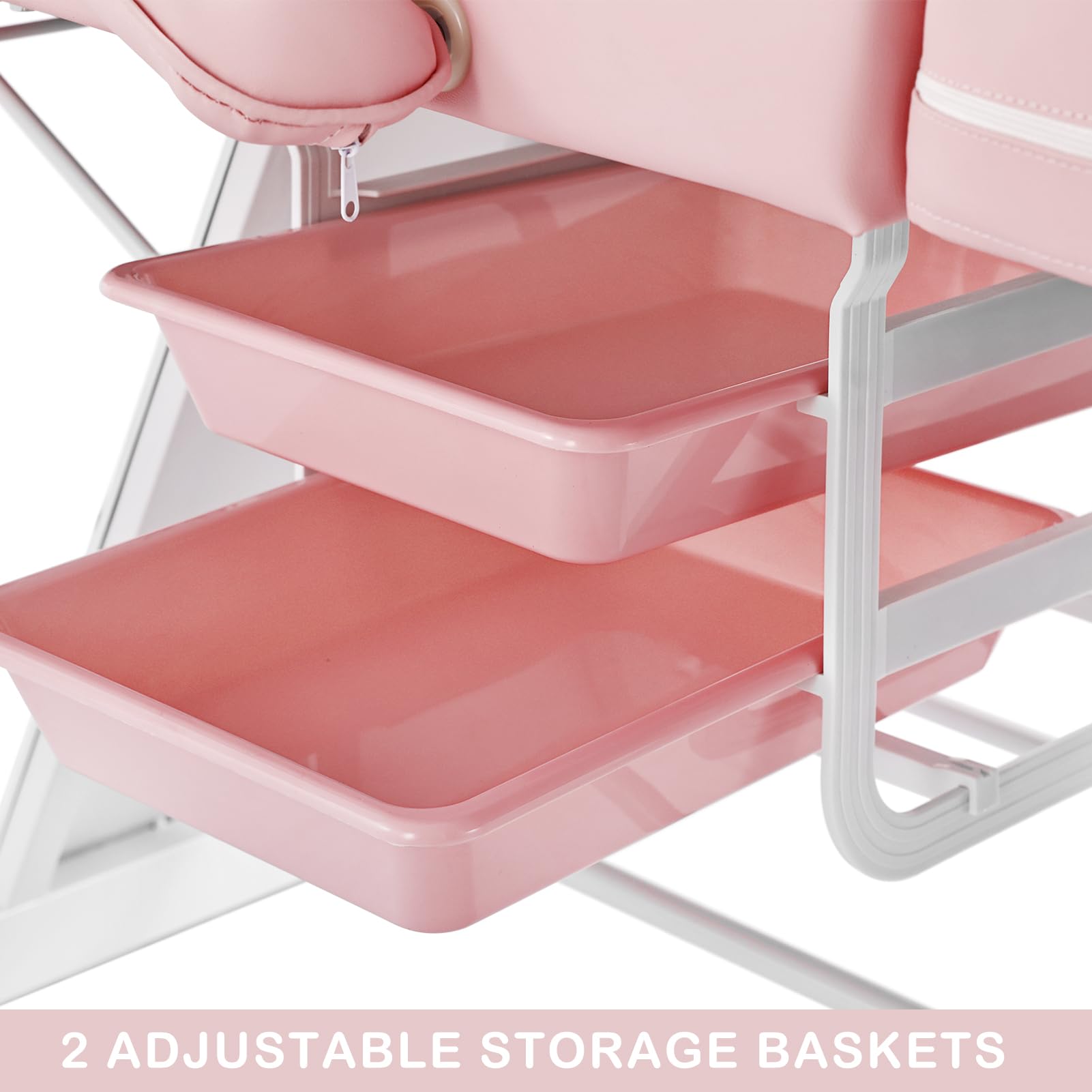 Dangvivi Facial Chair with Tattoo Stool, Lash Chair Bed for Eyelash Extensions, Tattoo Chair Table for Client with 2 Adjustable Storage Baskets, Esthetician Bed for Facial Beauty (Pink)