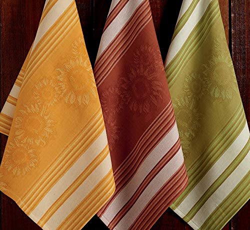 Design Imports DII Set 3 Sunflower Vine Jacquard Kitchen Dish Towels - Yellow - Green - Red