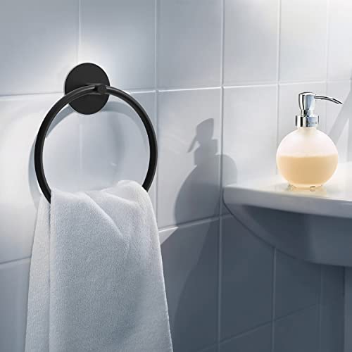 Matte Black Bathroom Towel Ring - SUS304 Stainless Steel Bathroom Towel Rack, Susswiff Adhesive Wall Mounted Hand Towels Holder, Towel Hanger for Bathroom Organizer, Kitchen Storage