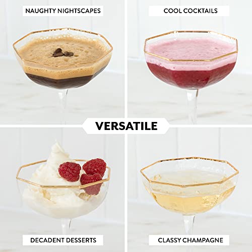Viper Kitchen Champagne Coupe Glasses Set of 4 - Cocktail Glassware with Art Deco Gold Rim for Vintage Martini, Manhattan, or Daiquiri - Speakeasy Style Glass 5 oz