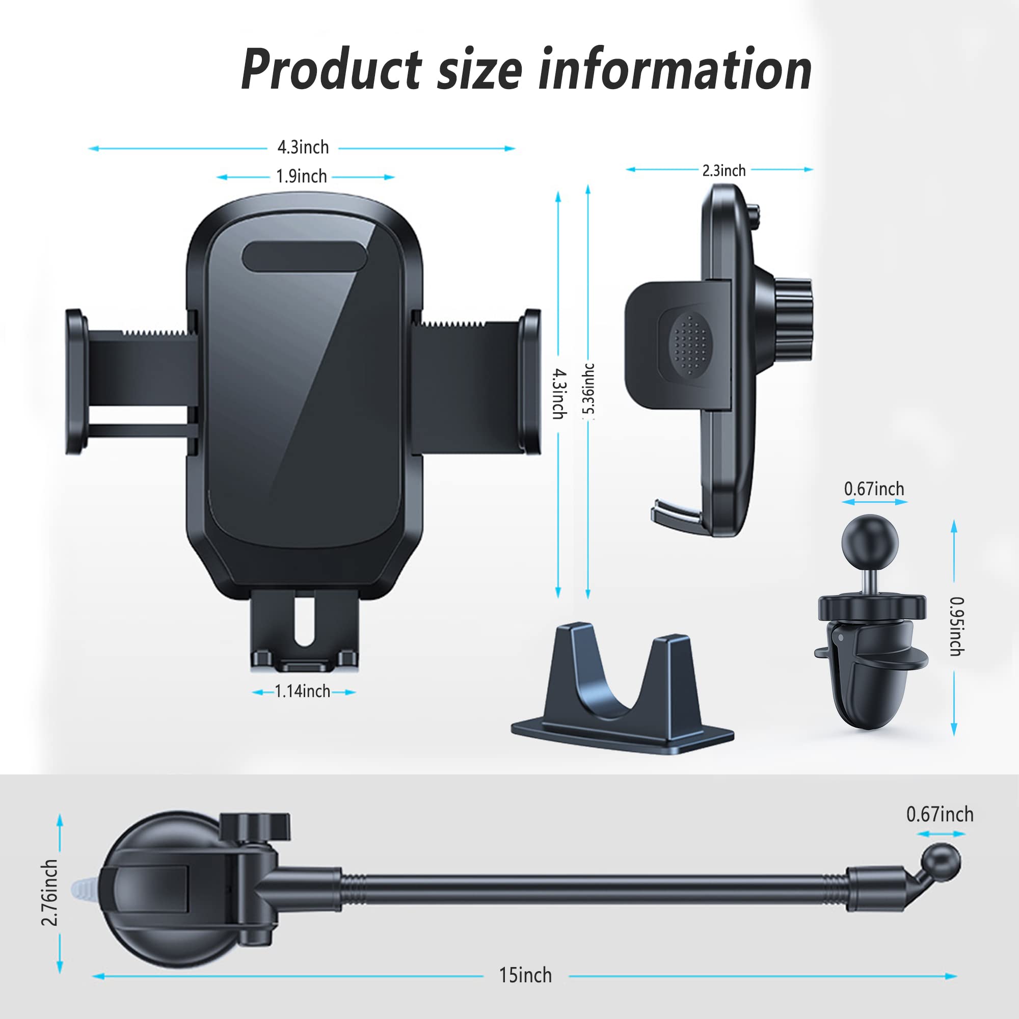 Fehlot Car Phone Mount,Dashboard/Windshield/Air Vent Cell Phone Holder,Gooseneck Long Arm Cradle Anti-Shake Handsfree Stand Compatible iPhone 13 12 14 Pro Max and All Smart Phones