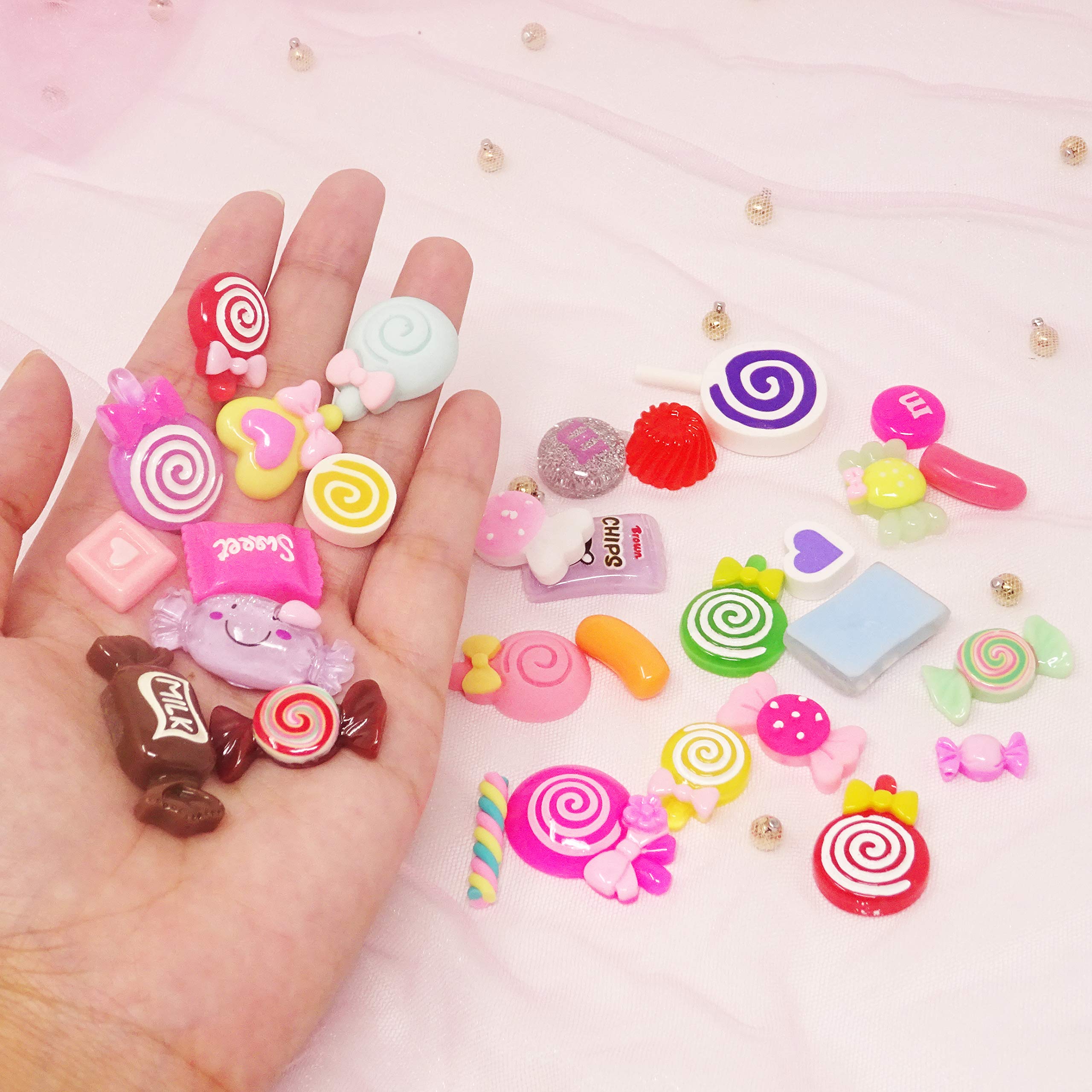 Honbay 30PCS Slime Charms, Assorted Flatback Resin Slime Beads for Scrapbooking, Hair Clip, DIY Crafts, etc (Candy)