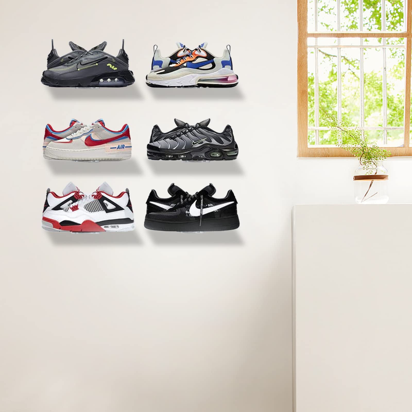 Guntsous 6 PCS Acrylic Floating Shoe Rack Wall Mount Display Shoe Rack Transparent Storage Rack for Home Use Sneaker Display Rack with Screws and Anchors