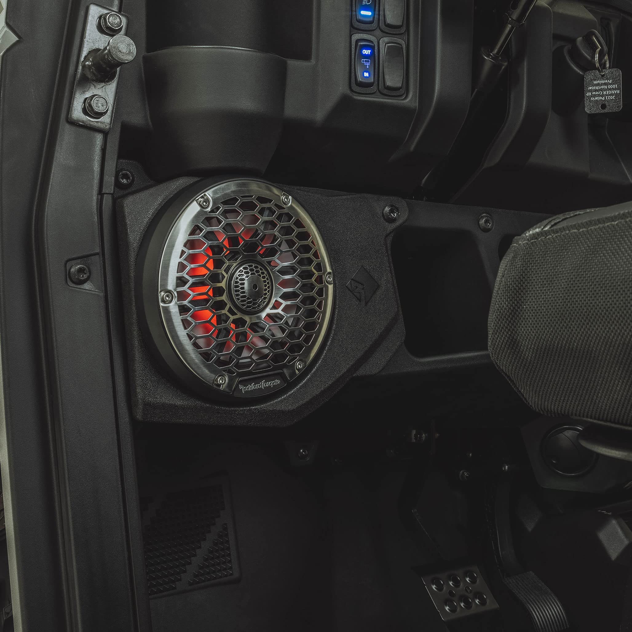Rockford Fosgate RNGR18RC-STG5 Audio Kit: Ride Command Interface Adapter, 1500-Watt Amp, M2 Color Optix Multicolor LED Lighted Front Speakers & Subwoofer for Select Polaris Ranger Models (2018-2022)