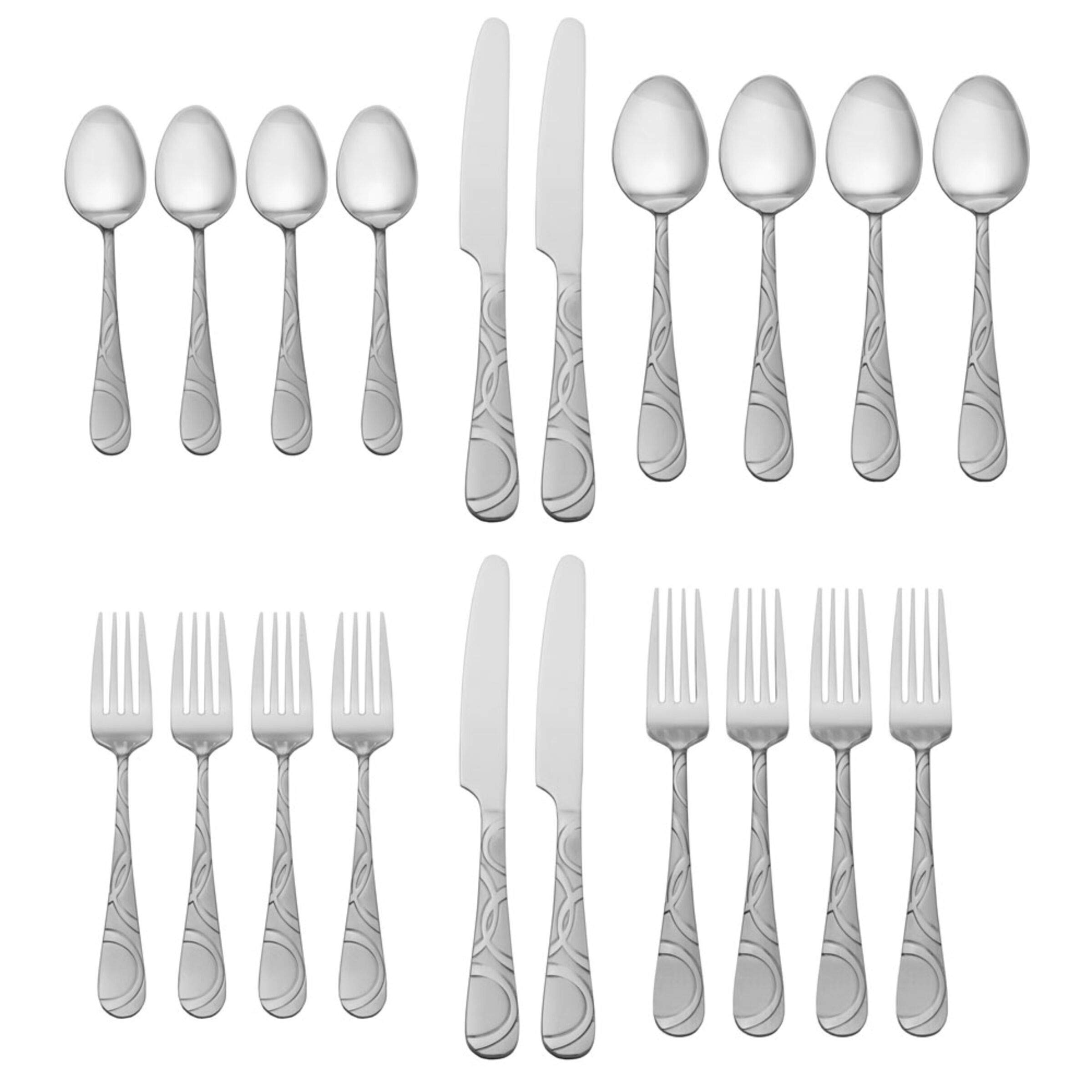 International Garland Frost Flatware Service for 4, 20 Piece Set, 18/0 Stainless Steel, Silverware Set