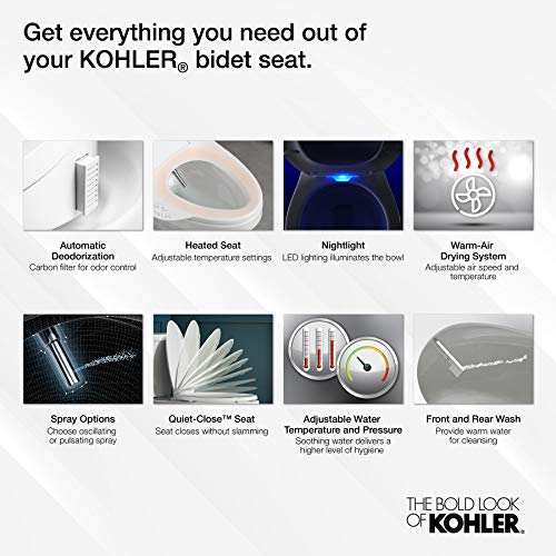 KOHLER 8298-0 PureWash E590 Elongated Bidet Toilet Seat, Heated Bidet, Bidets for Existing Toilets, Nightlight, Self-Cleaning Nozzle, Biscuit