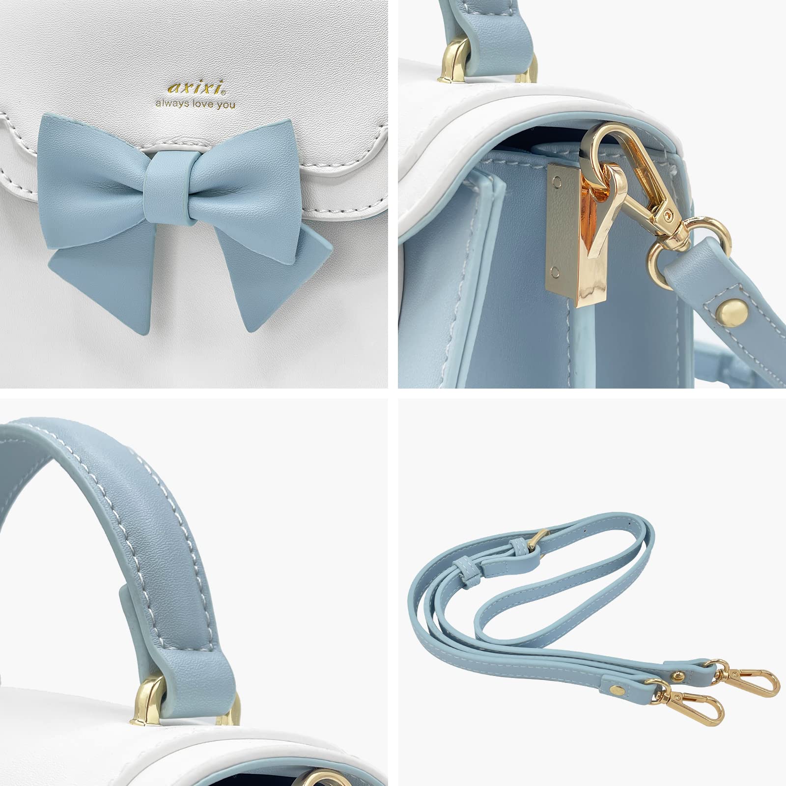 CuteStreet Women Bow Crossbody PU Leather Satchel Bags Handbags Over the Shoulder Removable Adjustable