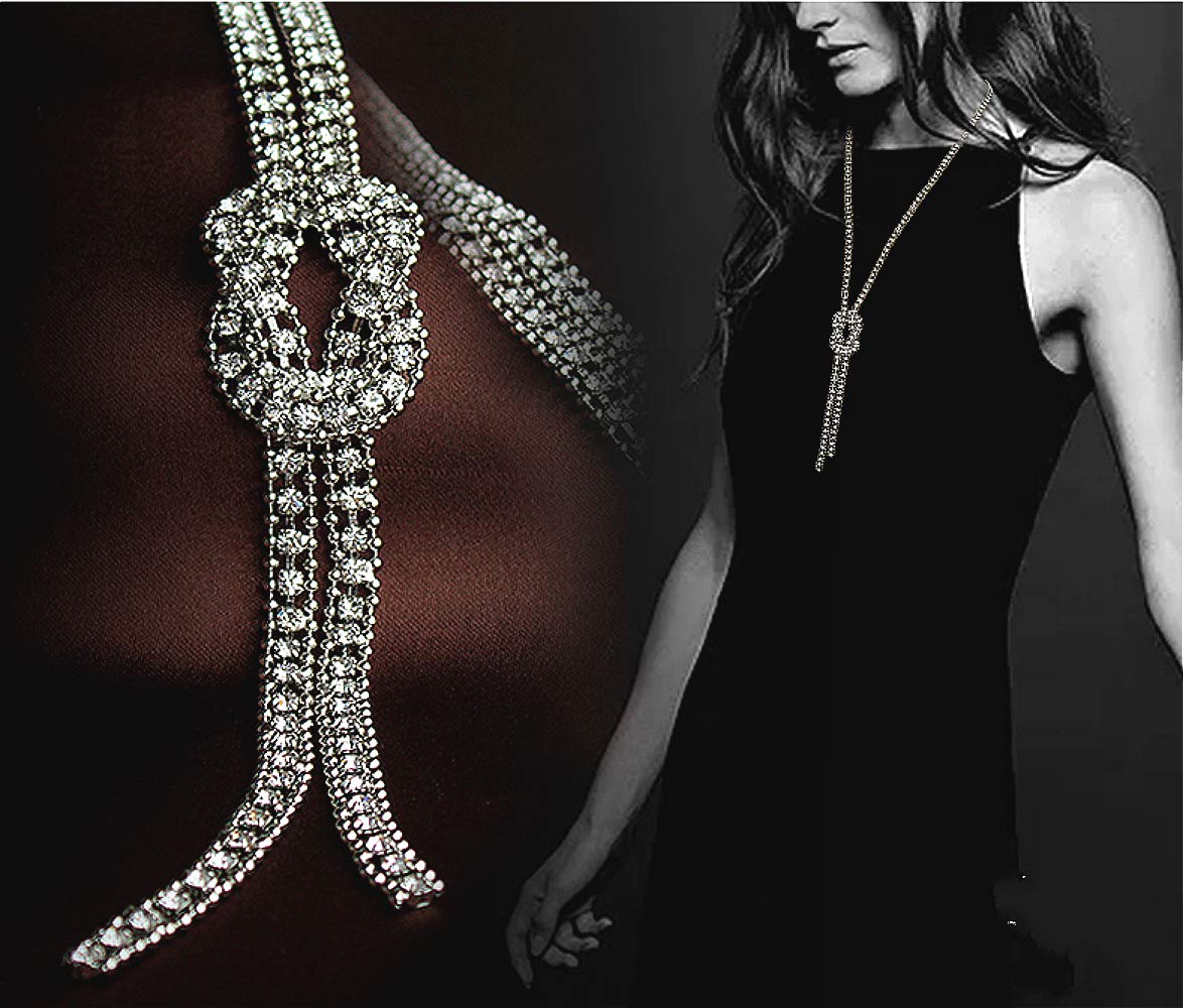 Cathercing Crystal Knot Pendant Long Necklace for Women Sweater Chain Statement Necklace Choker Adjustable Elegant Jewelry Rhinestone Accessories Dressy Collocation Winter Evening Party Wedding