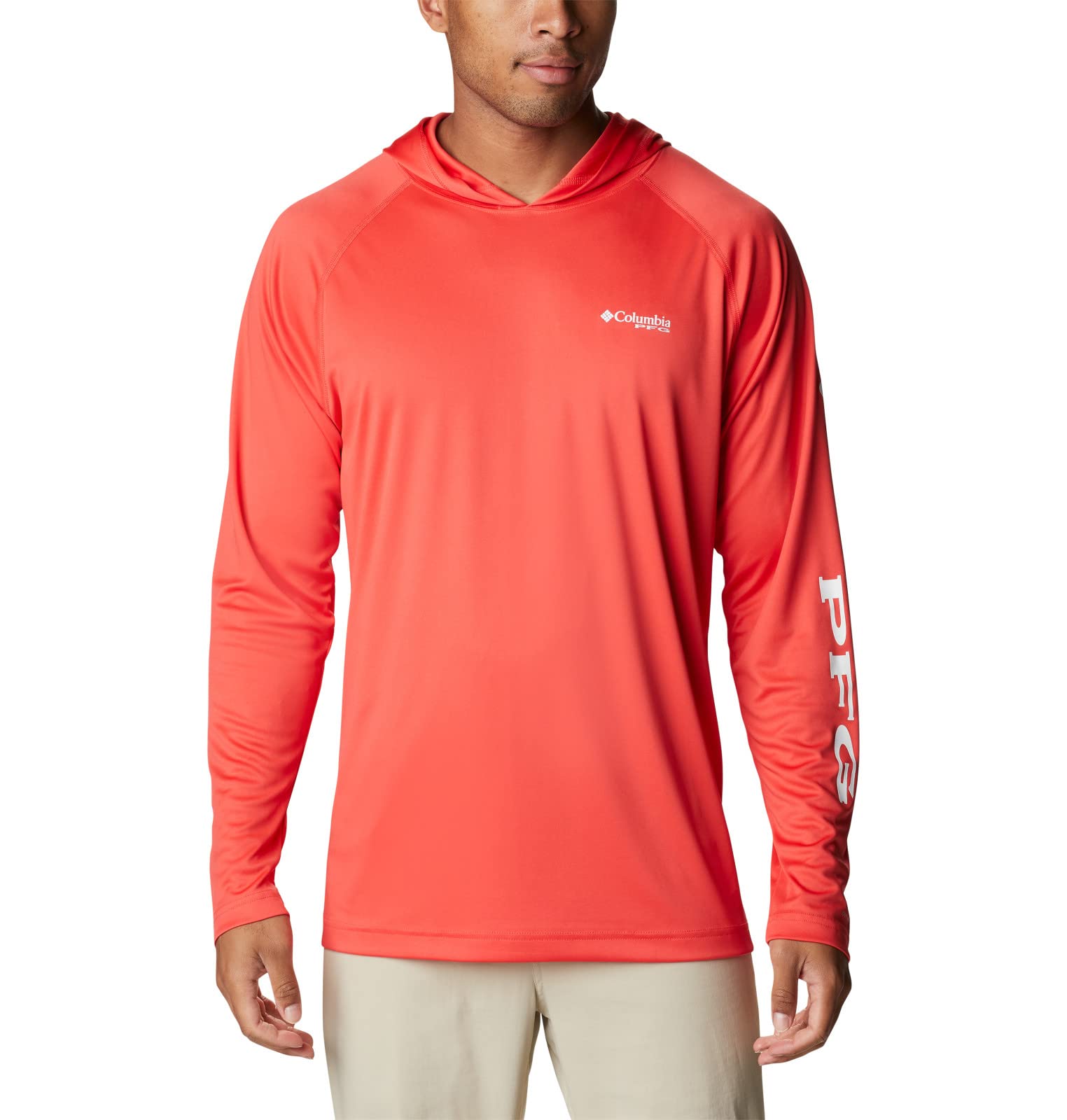 Columbia Men's Terminal Tackle Hoodie, Red Hibiscus/White Logo, X-Large