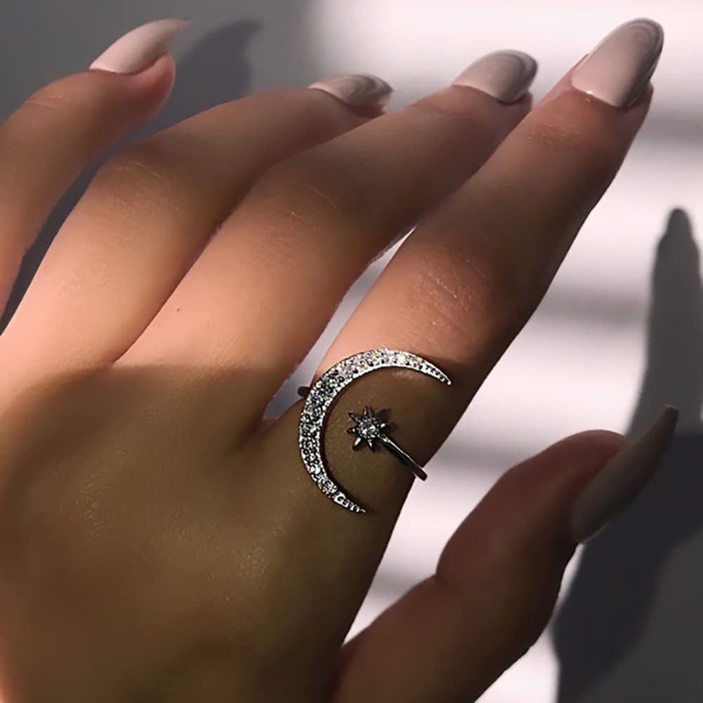 DJRH to My Badass Squad Ring - ''We Always Have Each Other's Back'', Sun and Moon Star Rings, Half Moon Star Ring Ladies (Silver)