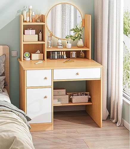Makeup Vanity Dressing Table With Mirror Girls Vanity White Womens Vanity Desk With Drawers Modern Makeup Table Set Wooden Bedroom Vanity Table Set For Makeup Room, Bedroom ( Color : Without light )