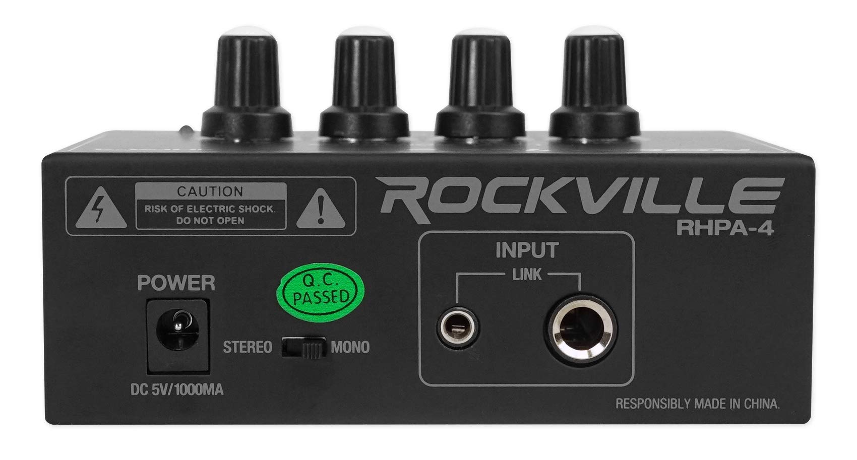Rockville RHPA4 4 Channel Professional Headphone Amplifier Stereo or Mono Amp, Black, 4.6β x 3β x 2.36β