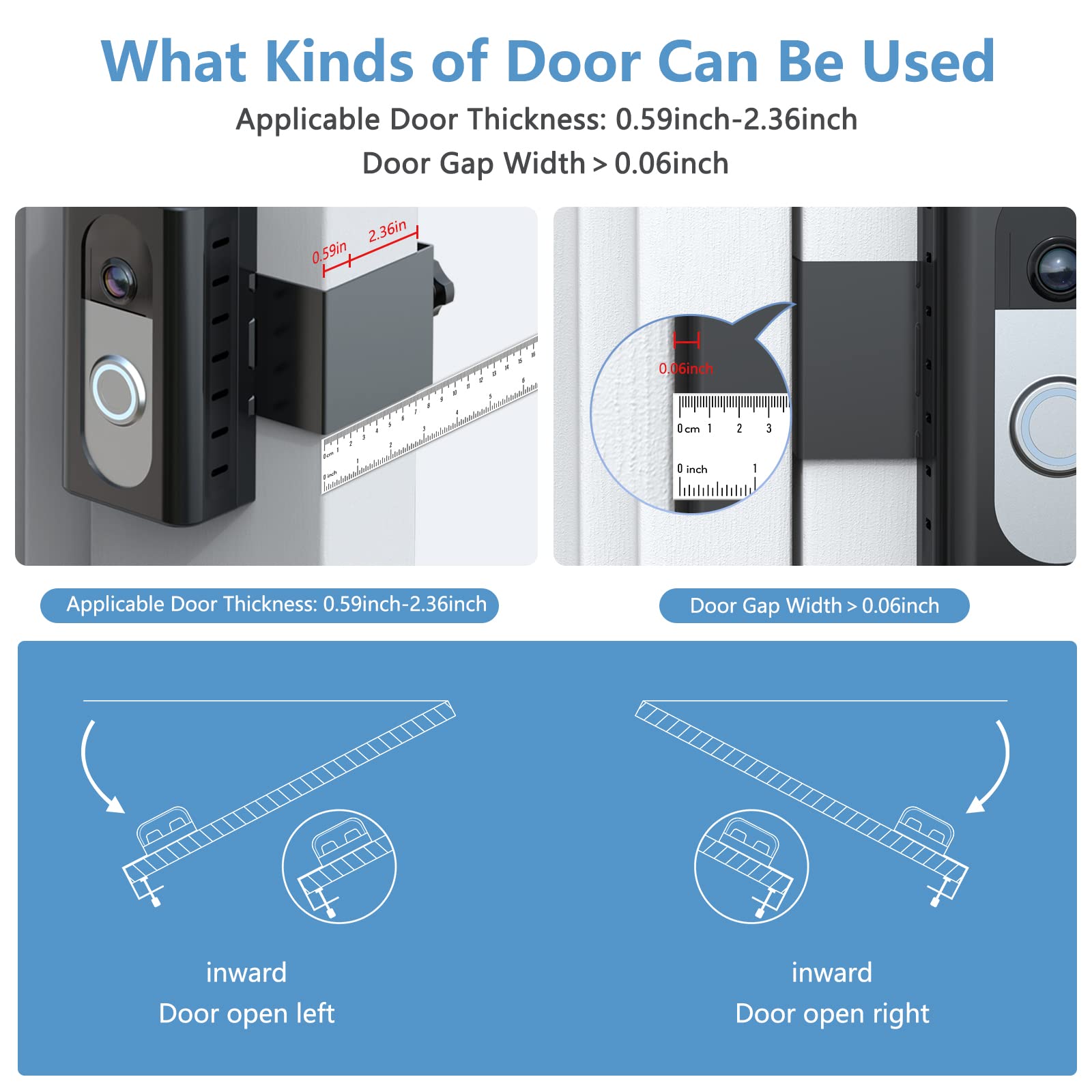 ODSD Video Doorbell Mount Anti-Theft, Adjustable Angle Mounting Cover Accessories for Camera Doorbell 1/2/3/3 Plus/4, No-Drill for Department Home Office Door Raven Black