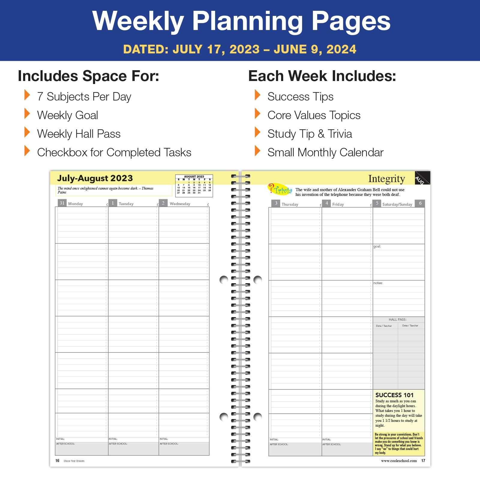 Coole School 2023-2024 Middle/High School Student Planner - 5.5" x 8.5" - Gear Up for The Future - Durable Poly Plastic Cover