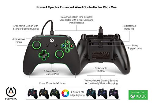 PowerA Spectra Enhanced Illuminated Wired Controller for Xbox One, gamepad, video game, gaming controller, works with Xbox Series X|S