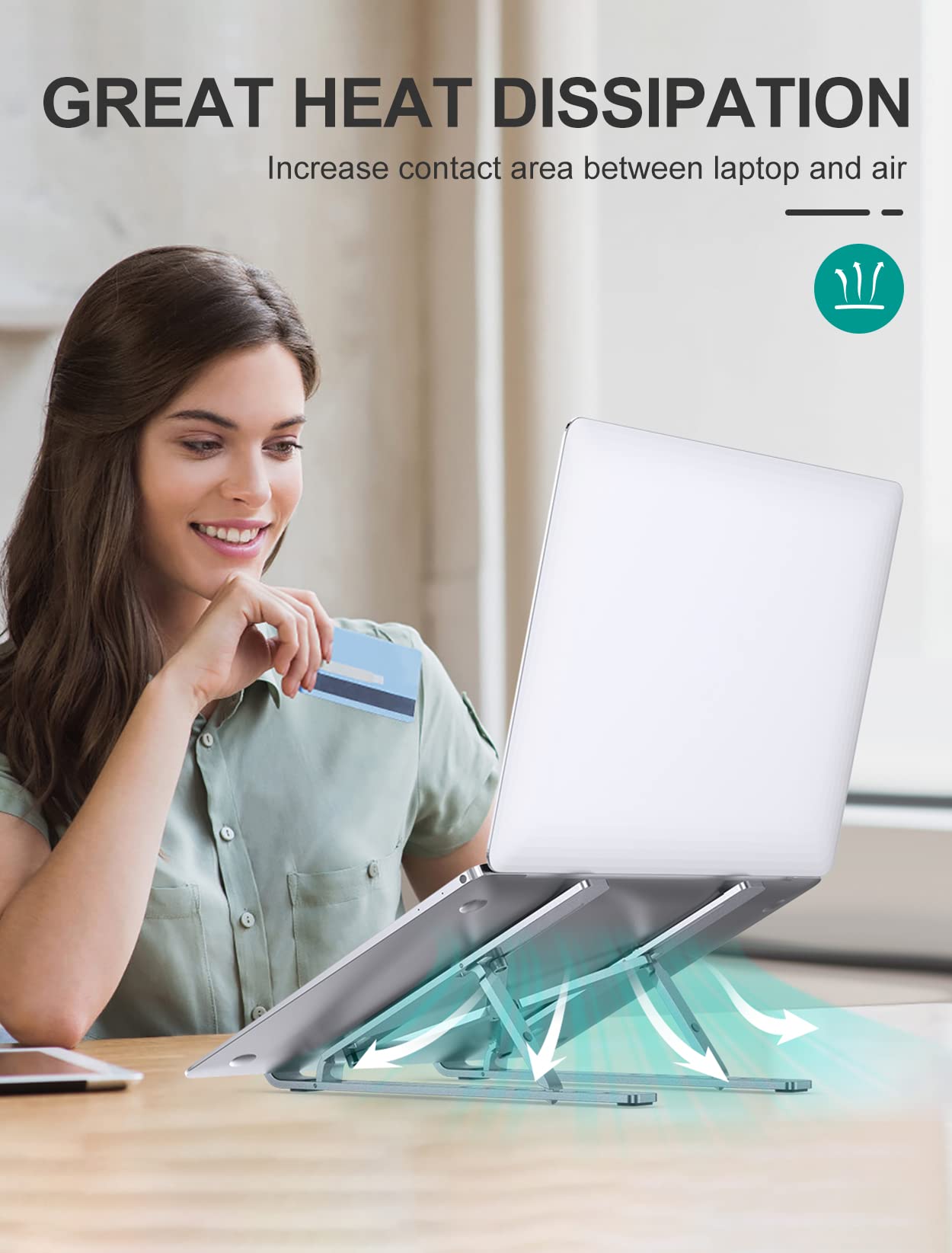 COMSOON Laptop Stand, Adjustable Portable Laptop Holder for Desk, Cooling Aluminum Ventilated Notebook Riser Compatible with MacBook Air Pro, Dell XPS, More 10-15.6 inches PC Computer, Tablet, iPad