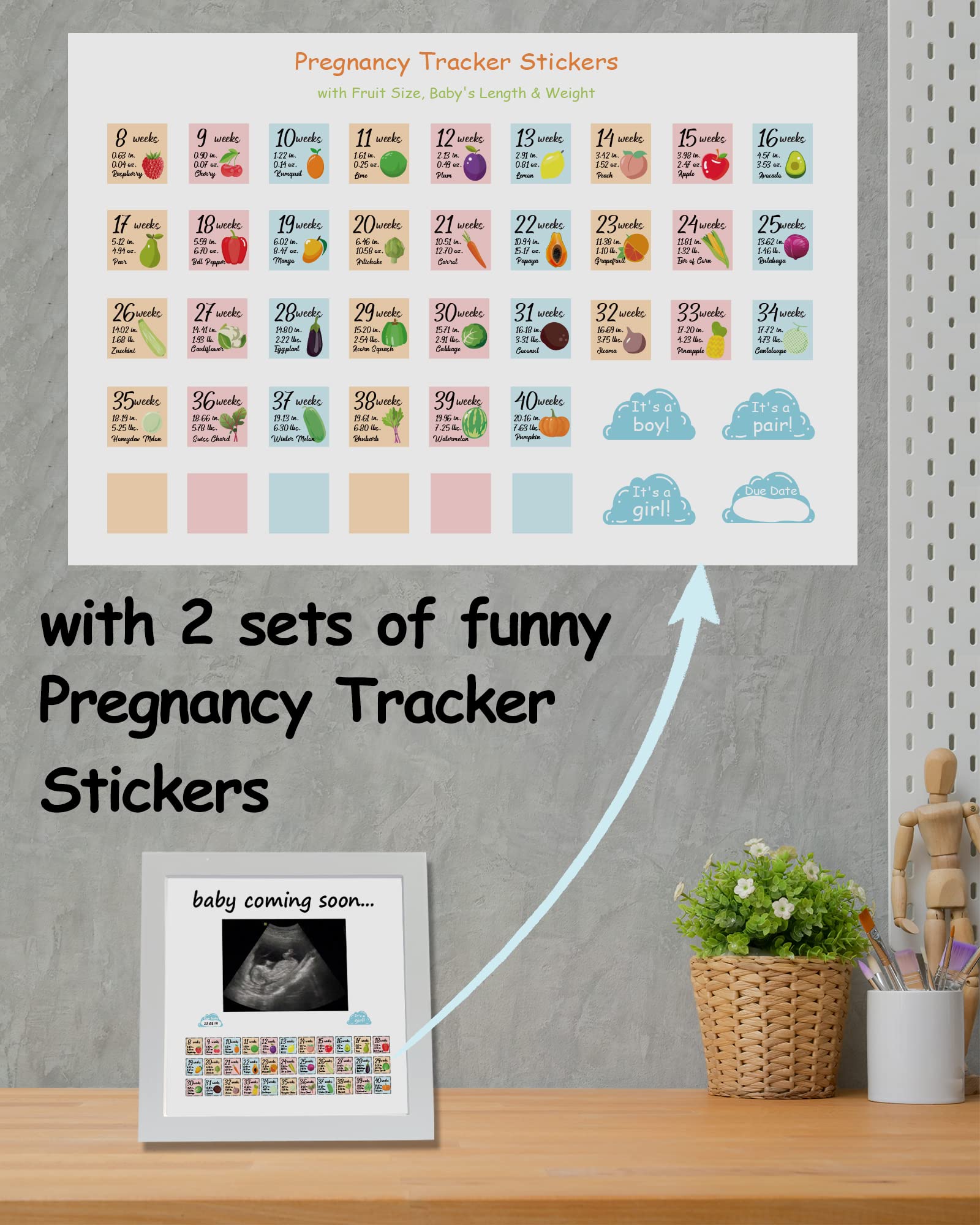Ezyaid Ultrasound Picture Frame, Sonogram Photo Frame with Pregnancy Weekly Stickers for Baby Count Down Keepsake