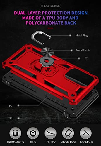 SunRemex Galaxy A53 5G Case [Military Grade] with Tempered Glass Protector & Kickstand - Red