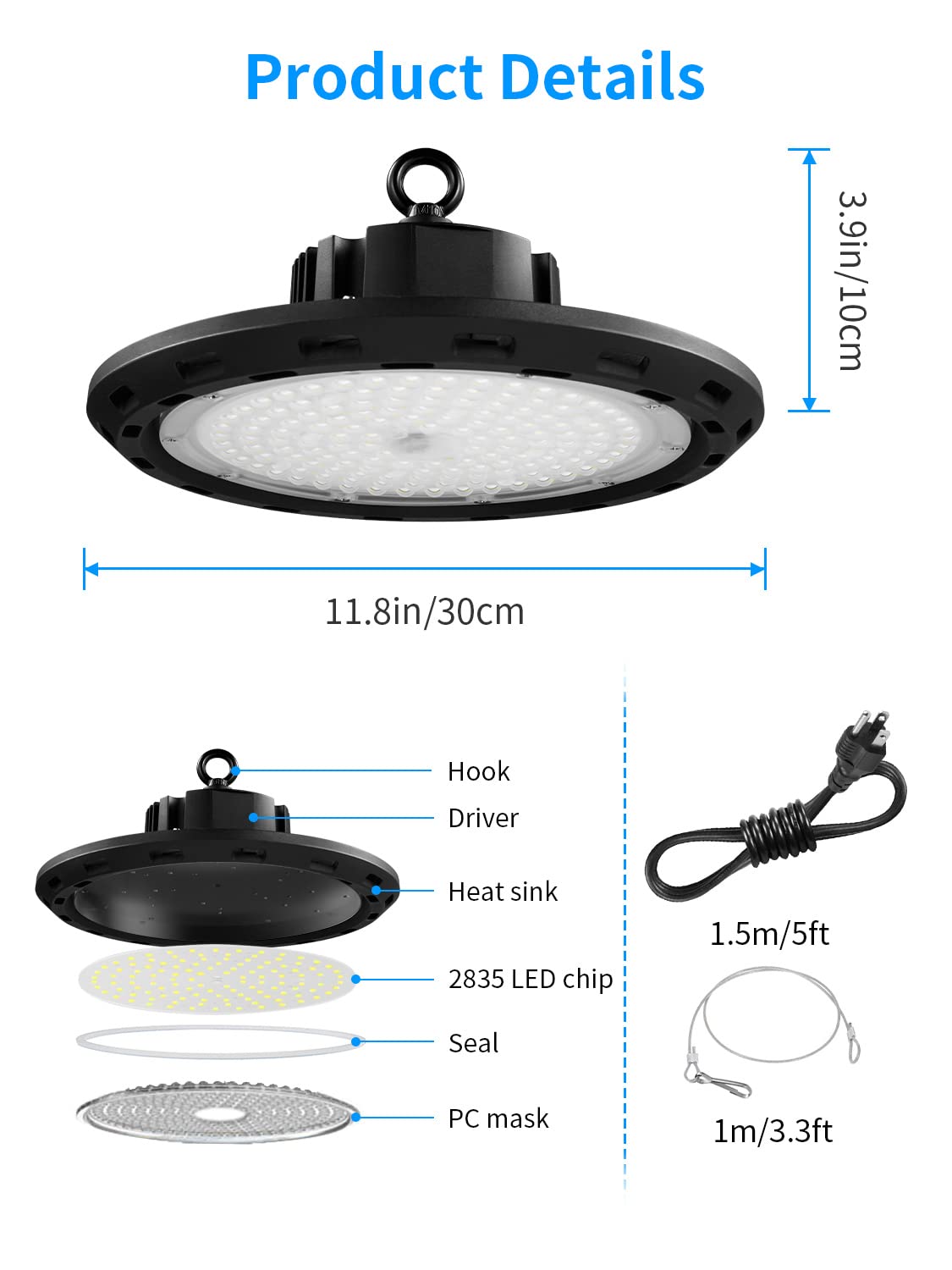LED Garage Light, 185W 18500LM Plug in LED Shop Light, Linkable Garage Light with Plug Deformable 6 Panels, 6500K LED Garage Ceiling Lights for Garage, Warehouse, Barn, Basement Built-in ON/Off