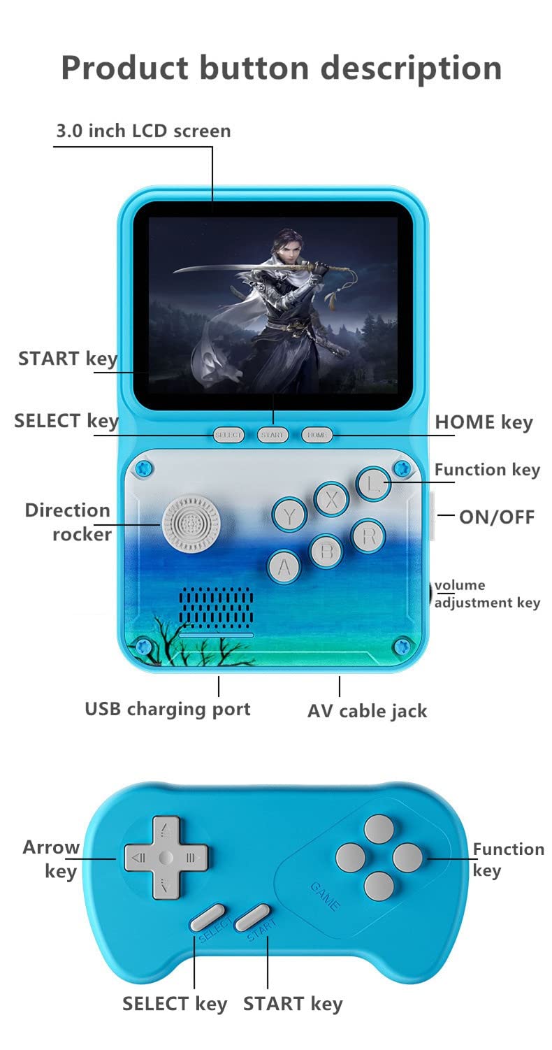 CZT 3.0 inch Colorful Double Game Console Retro Handheld 500-in-1 Nostalgic Video Game can be Connected to TV Multi-Language Rechargeable Lithium Battery Children's Student Gift (Blue)