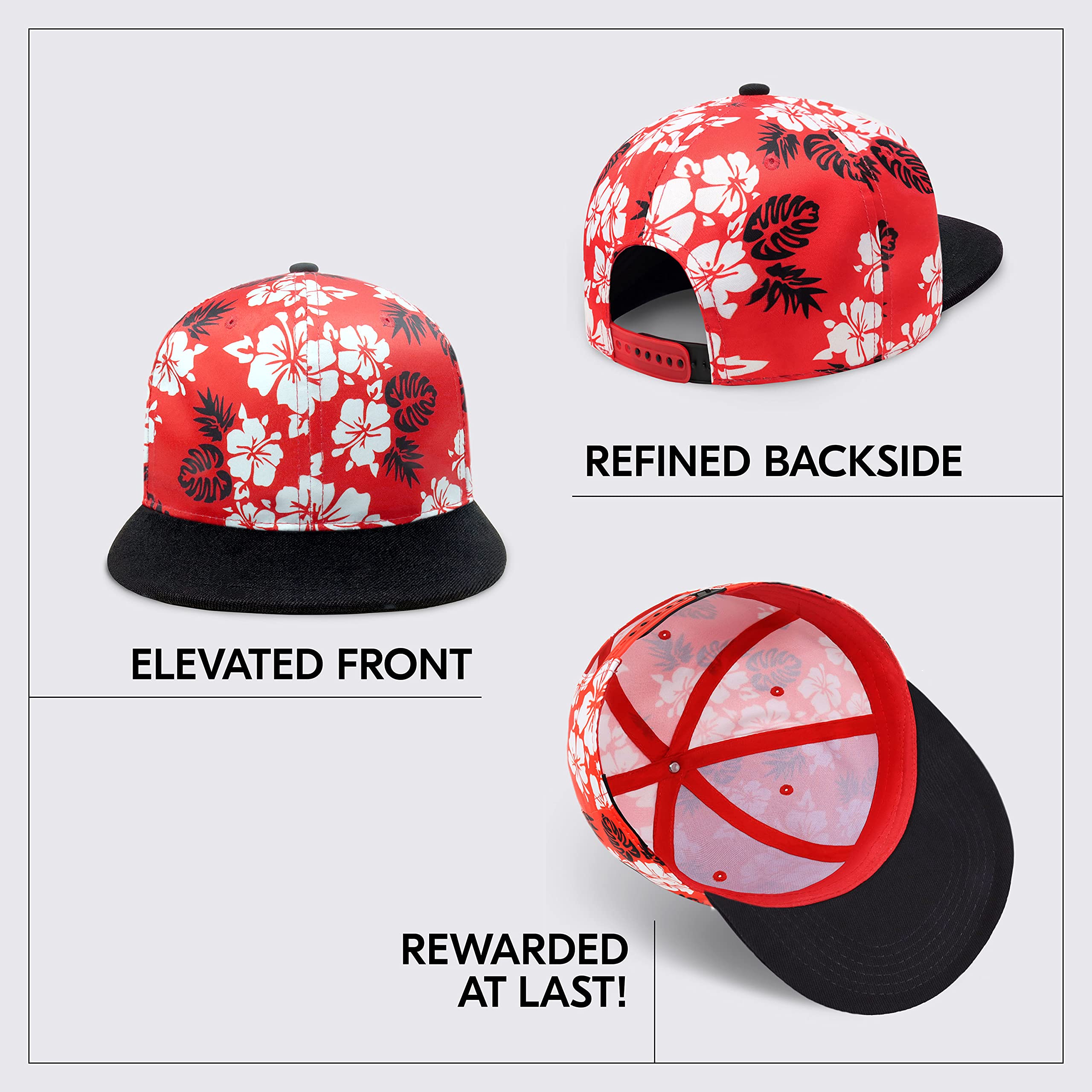 CHOK.LIDS Hawaiian Floral Snapback Hats Flower Pattern Design Tropical Day Vacation Surf Skate Street Flat Bill Baseball Caps (Red)