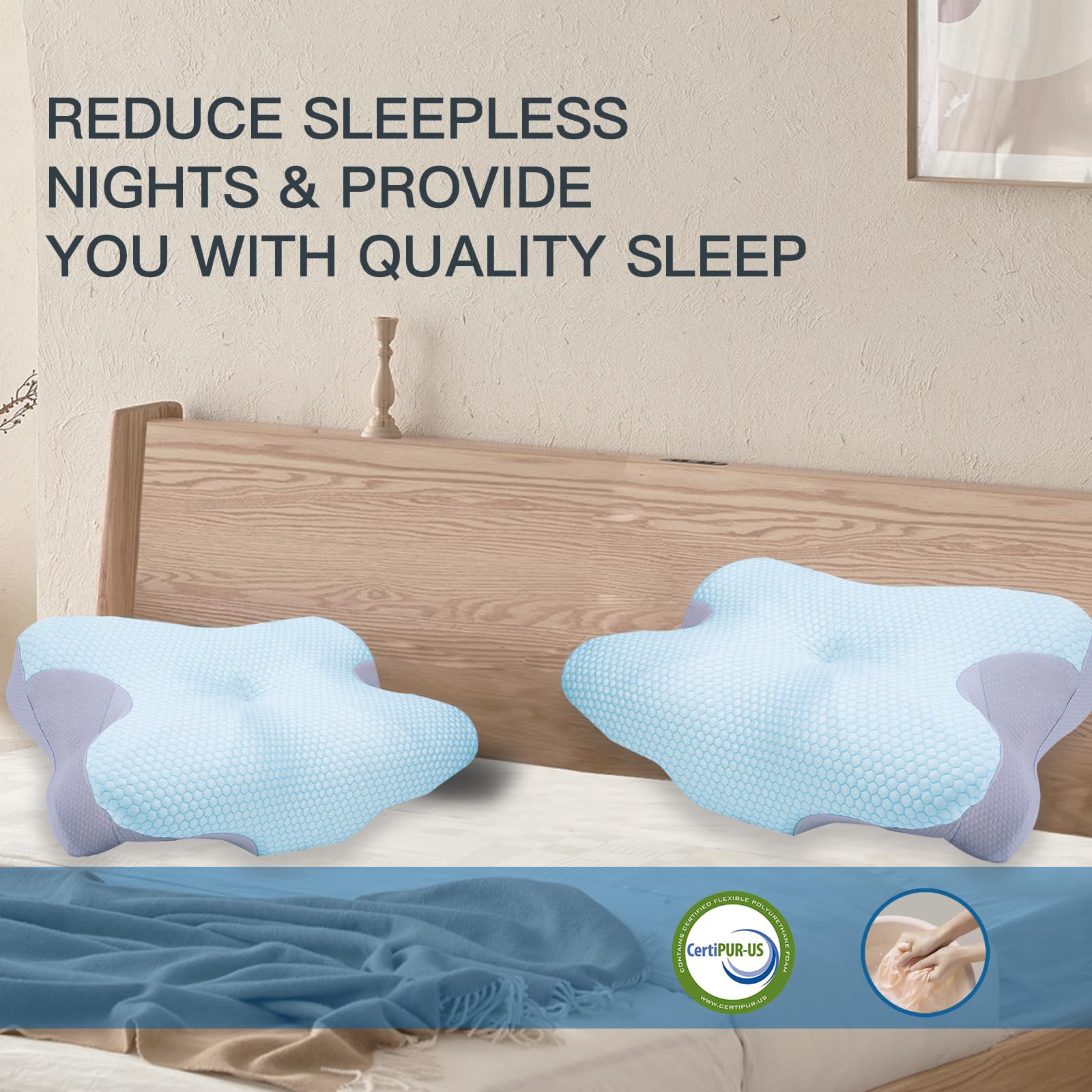 Cervical Pillows Memory Foam Pillow - Neck Pillows for Pain Relief Sleeping - Ergonomic Contour Bed Pillow for Side, Back & Stomach Sleeper(white)