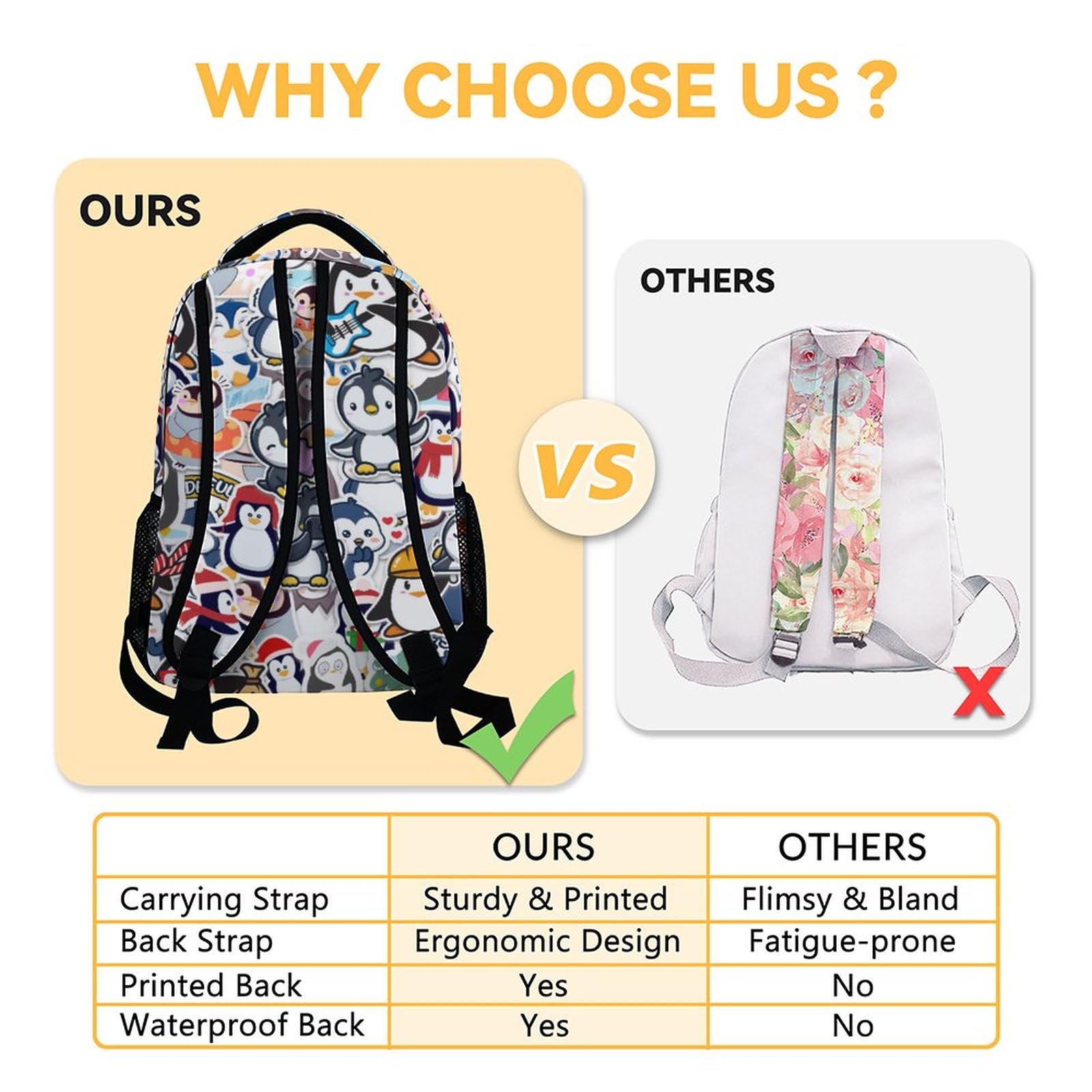 COOPASIA Cute Penguin Backpack, 16 Inch Animal Theme Bookbag with Adjustable Straps, Durable, Lightweight, Large Capacity, School Backpack for Kids Girls Boys