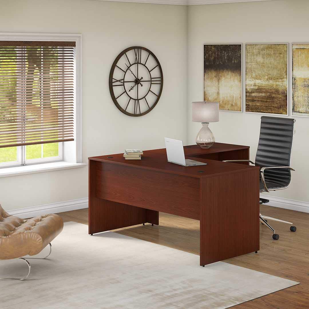 Bush Furniture Commerce 60W L Shaped Desk in Cocoa and Pewter