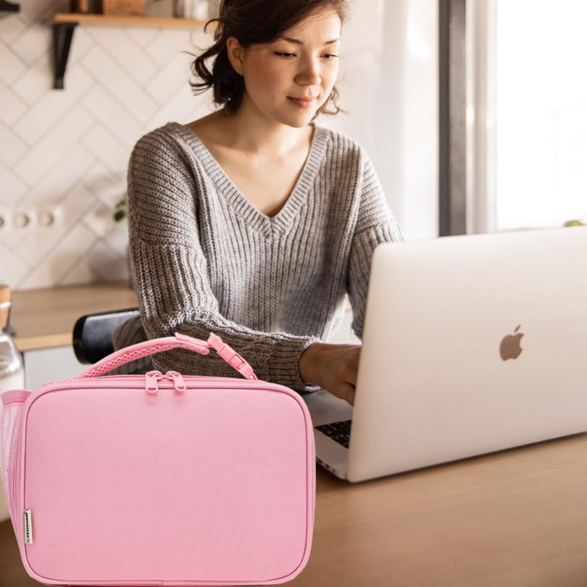 GYEUKHAM Insulated Lunch Box for School, Thermal Reusable Durable Freezable Lunch Bags for Kids Boys Girls Men Women - Small Soft Cooler Portable Lunch Tote Kit for Work Picnic Travel,Pink