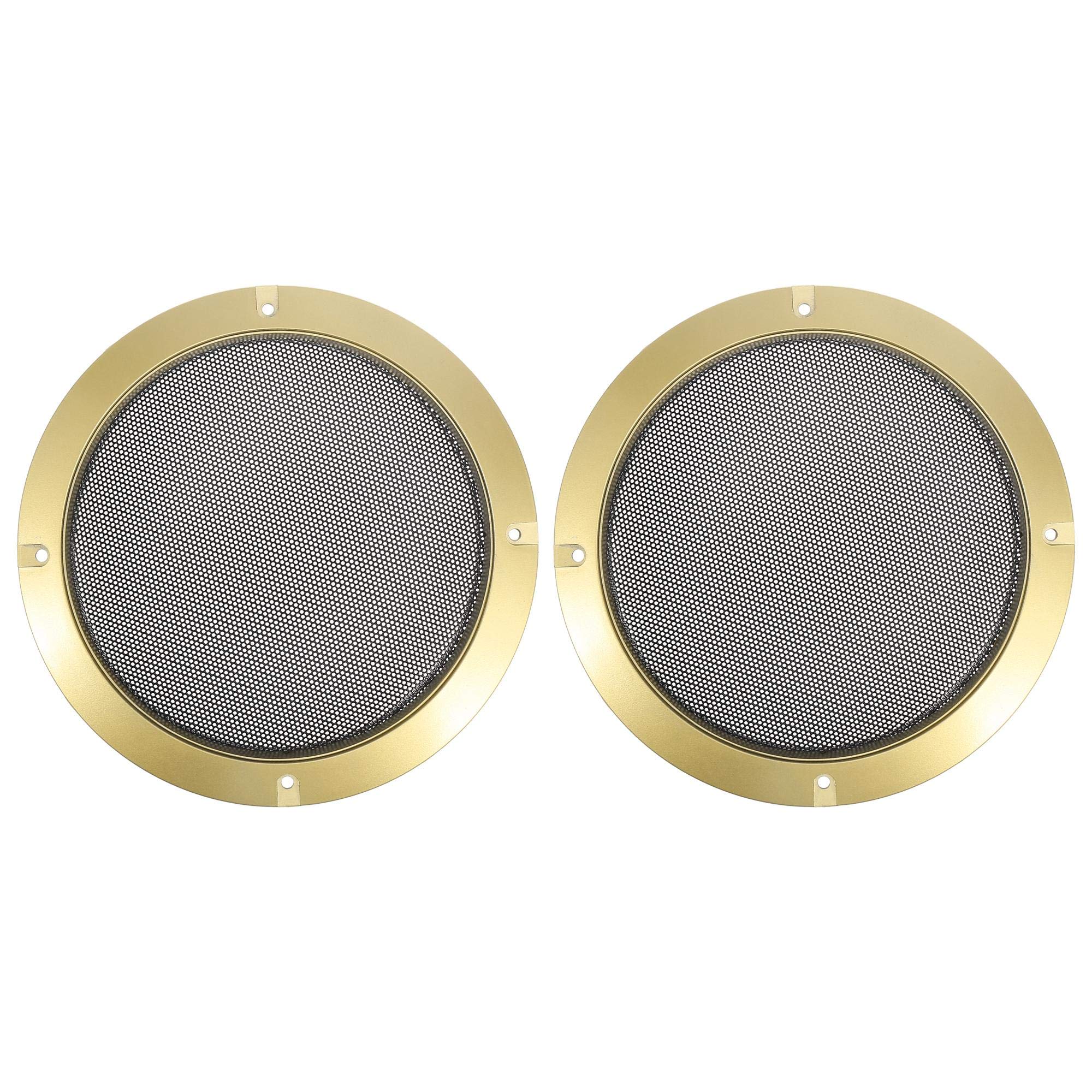 X AUTOHAUX 2pcs 6.5" Gold Tone Car Audio Speaker Cover Mesh Subwoofer Grill Horn Glossy Guard Protector