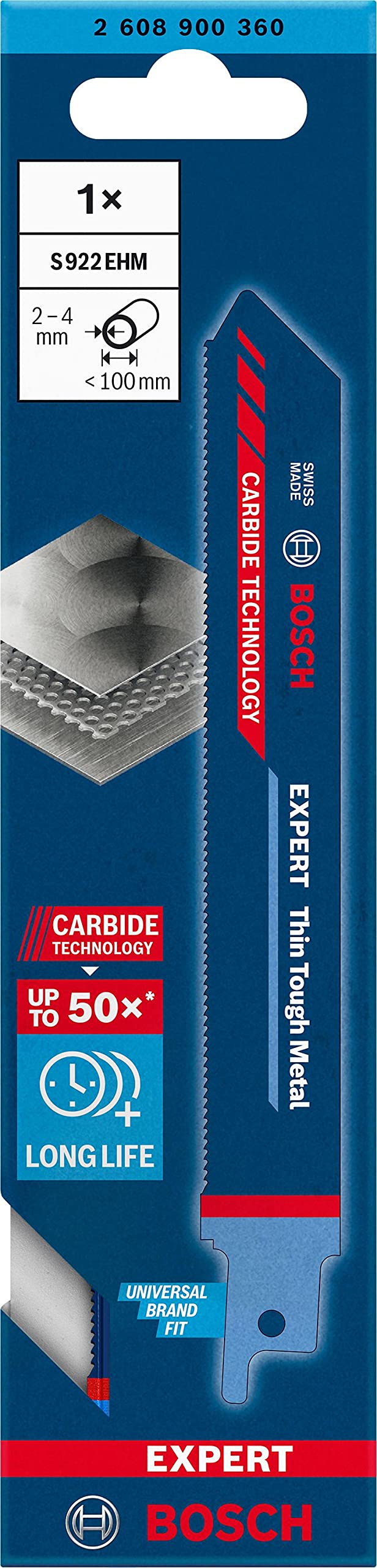 Bosch Professional 1x Expert ‘Thin Tough Metal’ S 922 EHM Reciprocating Saw Blade (for Stainless steel sheets, Length 150 mm, Accessories Reciprocating Saw)