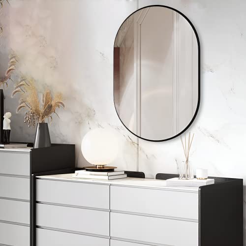Manocorro Oval Wall Mirror, 20" x 30", Black Oval Bathroom Mirror, Large Wall Mounted Mirror w/Metal Frame, Vertical & Horizontal, Prefect for Entryway, Bedroom, Fireplace (20''x30'', Black)