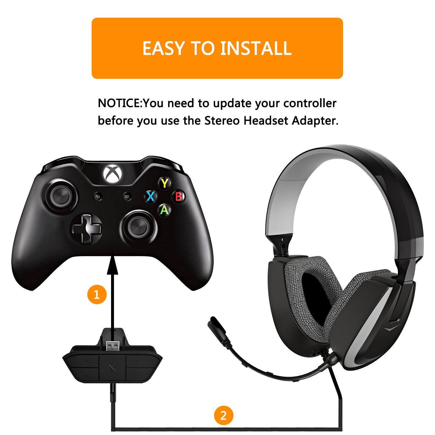 Bosmarlin Stereo Headset Adapter Compatible for Xbox One Controller