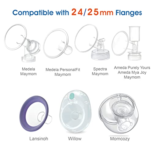 Maymom 15mm Flange Inserts (Long) Compatible with Medela 24mm PersonalFit Shield, Spectra 24mm, Freemie 25mm Cup, Compatible with Momcozy Wearable 24mm Cup (S9, S10, S12), Willow Willow Go Flange