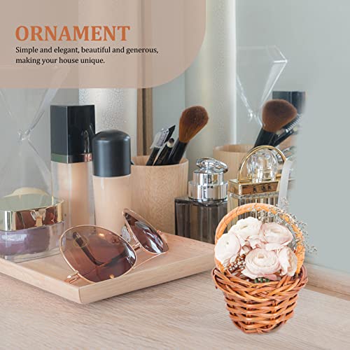 Happyyami 20 Pcs Small Flower Girl Woodchip Country Basket Tiny Wicker Basket With Handle Mini Woven Wooden Basket Desktop Miniature Wicker Basket (30PCS)