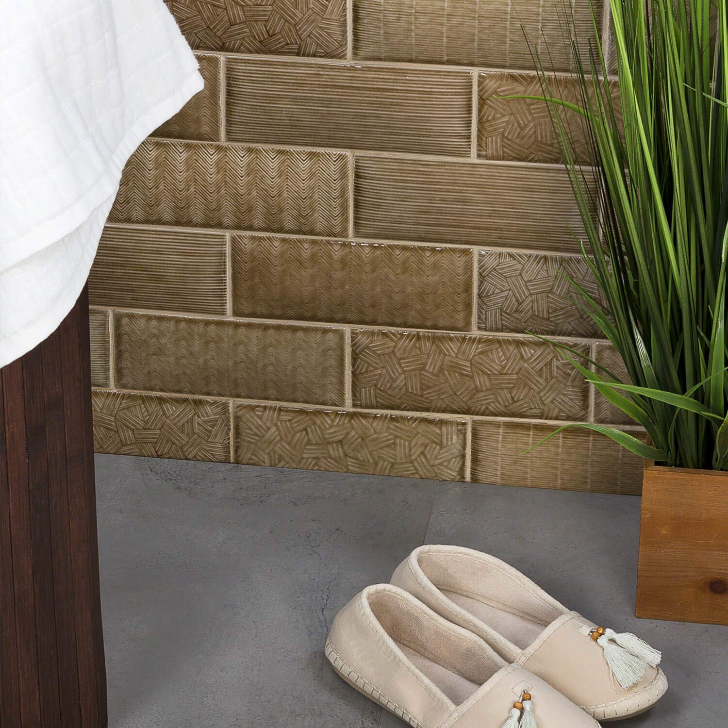 Dallas Pillowed Textured Brown 3" x 8" Polished Crackled Ceramic Subway Wall Tile (1 Box Covers 3.27 sq. ft.)