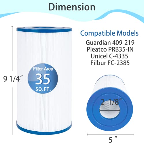 Future Way PRB35-IN Hot Tub Filter Compatible with Pleatco, Unicel C-4335, Filbur FC-2385 Spa Filter, 35 sq.ft, 2-Pack